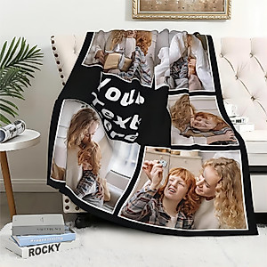 WNNNS Custom Blanket with 5 Photos Multiple Designs, Personalized Gifts for Mom,Dad,Families,Boyfriend,Girlfriend,Kids, Valentines Blanket with Multiple Designs.