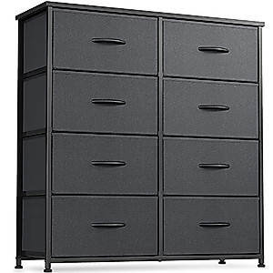 CubiCubi Dresser for Bedroom, 8 Drawer Storage Organizer Tall Wide Dresser for Bedroom Hallway, Sturdy Steel Frame Wood Top, Black Grey