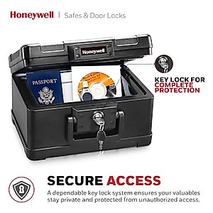 Honeywell Safes & Door Locks - Small Safe Box Chest for Home - Fireproof Safe Holds #10 Envelopes, USB Flash - Strong ABS Plastic - Document, Money Safe with Key Lock System - 0.15 CU, Black - 1101