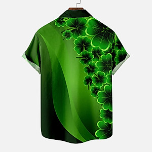 Men's St. Patrick's Day Shirt Funny Irish Shamrock Short Sleeve Hawaiian Casual Button Down Shirts Green Clover Tops
