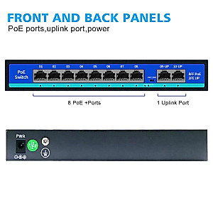 8 Port PoE Switch with 2 Uplink Ports, 120W Poe Switch, IEEE 802.3af/at, Unmanaged, Metal Housing, Fanless Design, PoE Switch for IP Cameras, PoE Devices