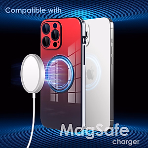 Guppy Compatible with iPhone 14 Pro Max Case Magnetic, with Full Camera Lens Protector [Compatible with MagSafe] Scratch Resistant Gradient Glass Back Cover Phone Case-Red