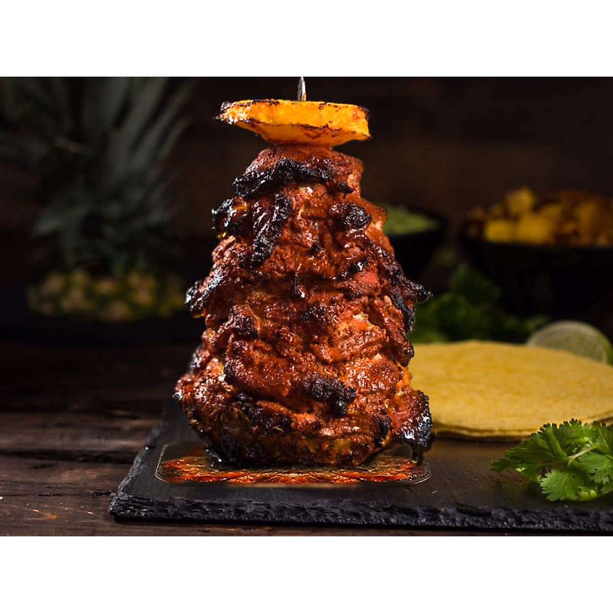 Stainless Steel Vertical Skewer Set - Grill Skewers for Al Pastor, Shawarma, Kebab, Gyro Meat, Rotisserie Chicken - 3 Removable Spikes, Silicone Brush & Danos Original Seasoning - US Company