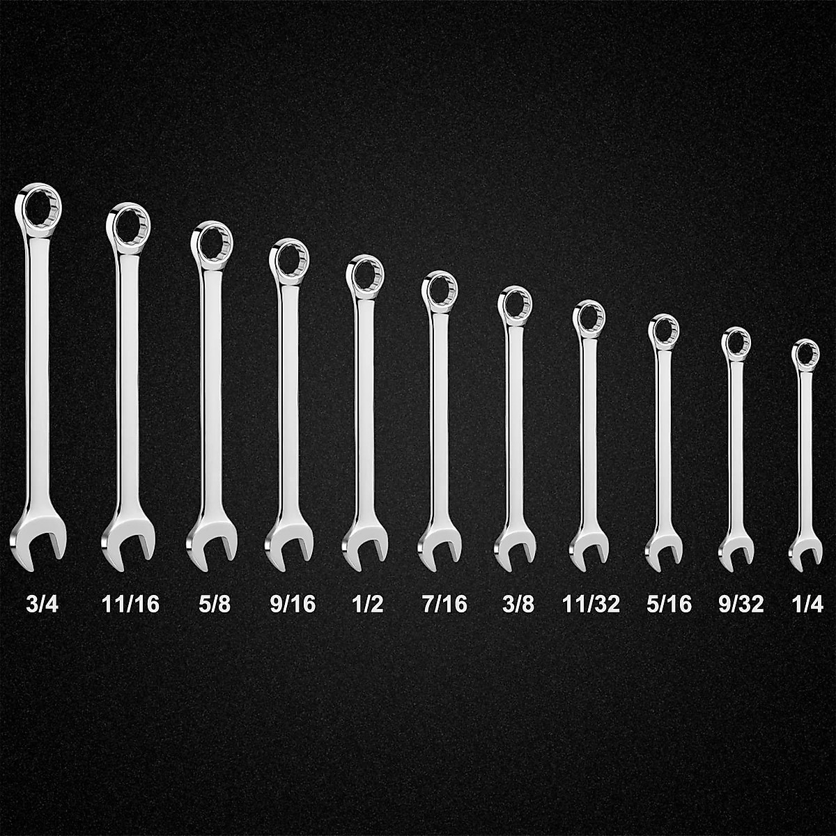 11-Piece SAE Combination Wrench Set in Roll-up Pouch, Non-Skip Inch Sizes 1/4 to 3/4” | Chrome Vanadium Steel with Mirror Finish | Ideal for General Household, Garage Workshop, Auto Repairs and More