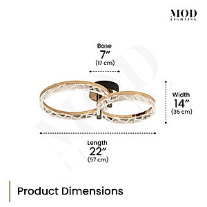 𝗠𝗢𝗗 𝗟𝗜𝗚𝗛𝗧𝗜𝗡𝗚 Clara | Modern Flush Mount Ceiling Light Fixture, 2 Rings LED Ceiling Light for Kitchen, Bedroom & Hallway, Close to Ceiling Lights (Gold & Pearl Black | 14"x22" | Warm White)