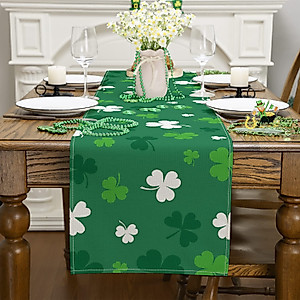 Siilues St. Patrick's Day Table Runner, St. Patrick's Day Decorations Green Shamrock Seasonal Spring Holiday Table Decorations for St. Patrick's Day Party Dining Table Decor (13'' x 72'')