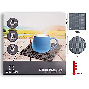Silicone Trivet Mats - Pot Holders - Drying Mat Our potholders Kitchen Tools is Heat Resistant to 440°F, Non-Slip Durable Flexible Easy to wash and Dry and Contains 4 pcs by Q's INN.