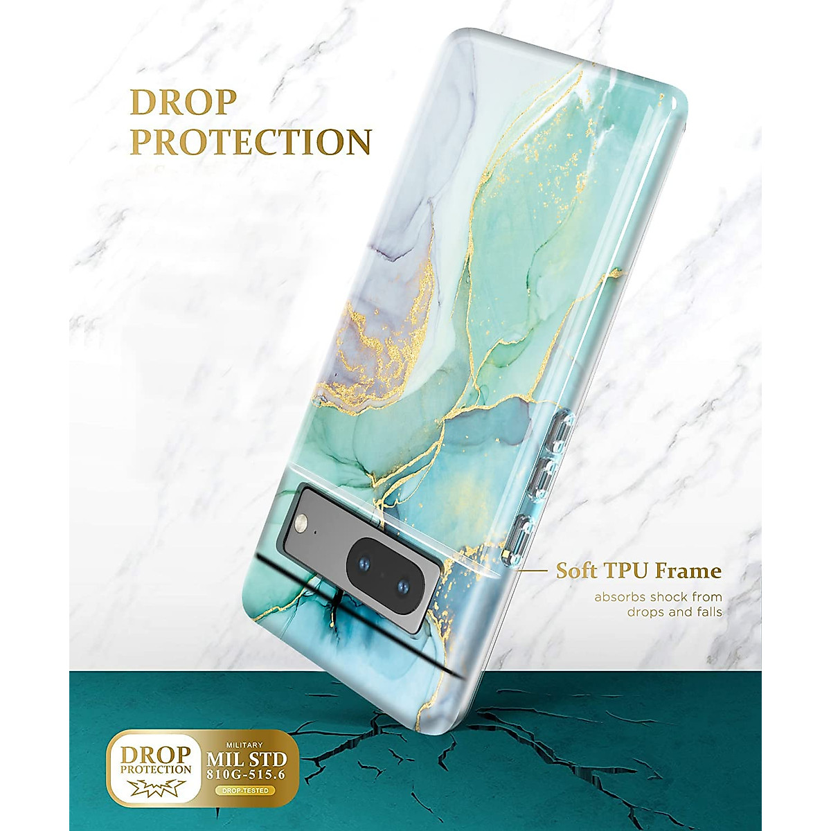 luolnh Pixel 7 Case,Google Pixel 7 Marble Glitter Brilliant Cute Design Soft Silicone Rubber TPU Bumper Cover Phone Case for Google Pixel 7 6.3 Inch(2022) -Abstract Mint