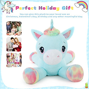 Tezituor 43" Big Unicorn Stuffed Animal, Cute Plush Toy Gift for 3-8 Years Old Girls, Large Soft Stuffed Unicorn Pillow, Gift for Christmas Birthday Valentine's Day (Blue)