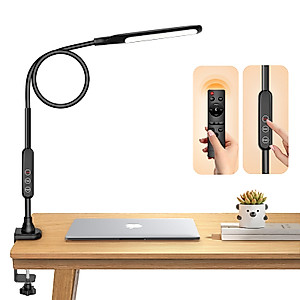 LED Desk Lamp/Clamp LED Lamp/Remote Control & Touch/Adjustable Flexible Gooseneck/Modern Stylish Multiple Setting Brightness and Color Bright Bulb/by Syrinx (Black)
