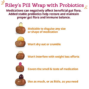 Riley's Pill Wrap for Dogs with Probiotics - Delicious Cheese & Bacon Flavored Pill Paste for Dogs - Wrap Pills, Capsules, Tablets in a Pocket or Pouch to Mask the Taste & Make Pill Time Easy - 4.2 oz