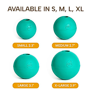 4BF Crazy Bounce, Natural Rubber Dog Ball, Dog Treat Dispenser, Durable & Interactive Dog Toys, Fillable Dog Fetch Ball, Peanut Butter-Scented Rubber Balls for Dogs, Aqua, Size L