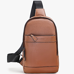 Genuine Leather Shoulder Backpack For Men Women Sling Crossbody Bag For Travel Crossbody Backpack with Charging Port - Black