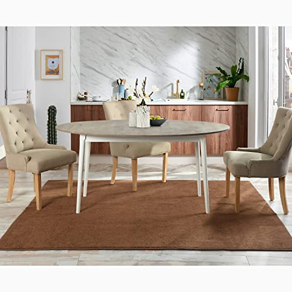 FurniutreR 63 Inches Farmhouse Oval Mid Century Modern Solid Legs for Restaurant Living Room, 35.4" D x 63" W x 30.1" H Dining Table, Large, White