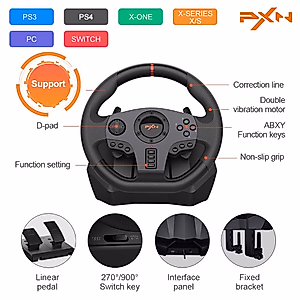PXN V900 Steering Wheel Gaming - 270/900° Sim Xbox Racing Wheel with Pedals Paddle Shifter Vibration Feedback Wheel for Xbox One, Xbox Series S/X, PC, PS3, PS4, Switch, Android TV