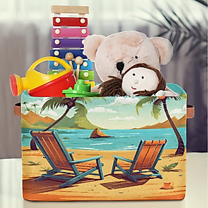 Tropical Sea Beach Storage Basket Cube Large Collapsible Toys Storage Box Bin Laundry Organizer for Closet Shelf Nursery Kids Bedroom,15x11x9.5 in,2 Pack