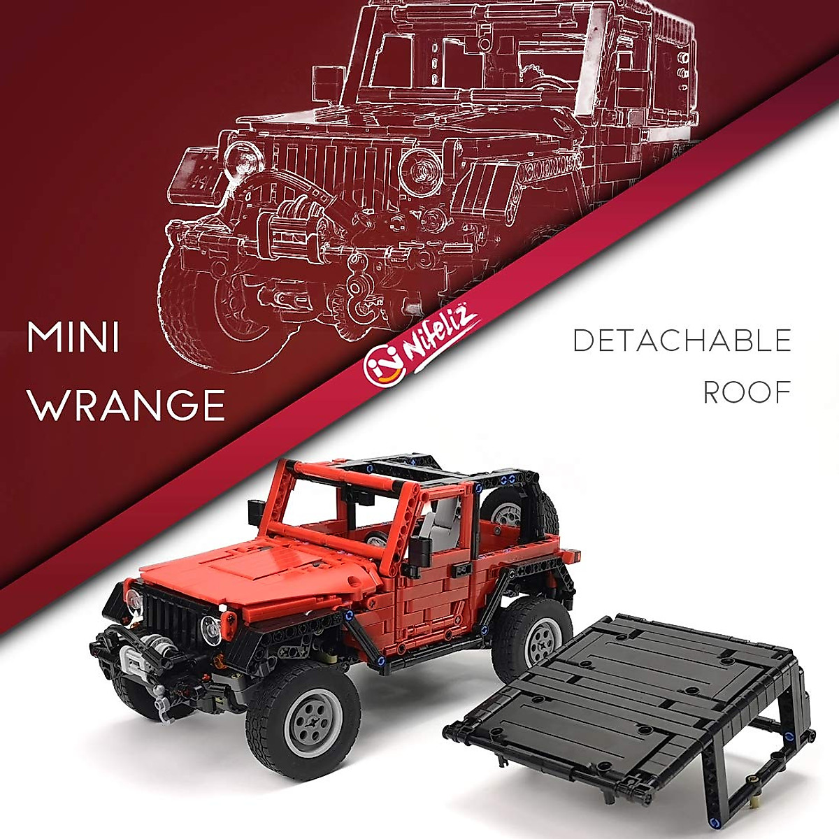 Nifeliz Mini Off-Road Car Wrange MOC Technique Building Blocks and Engineering Toy, Adult Collectible Model Cars Kits to Build, 1:14 Scale Truck Model (1287 Pieces)