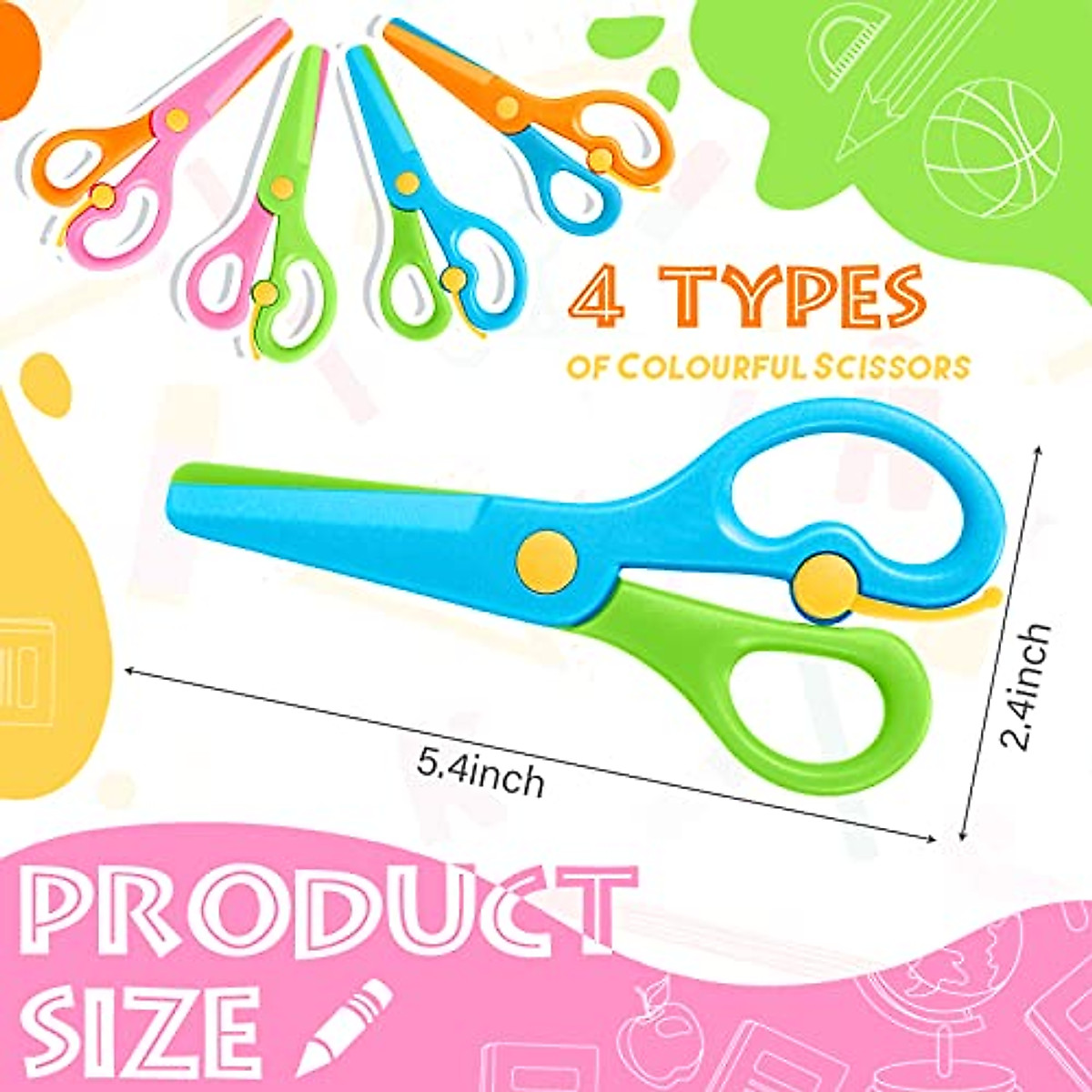 100 Pack Toddler Scissors Safety Scissors for Kids 5.4 x 2.5 Inch Plastic Scissors 3-5 Years Left Handed Scissors Spring Loaded Preschool Scissors for Paper Cutting Training Art Craft Tools Supplies