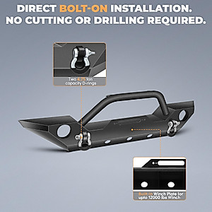 FINDAUTO Rront Bumper and Rear Bumper w/Tire Carrier Compatible for 2007-2018 for Jeep Wrangler JK with D-ring Winch Plate