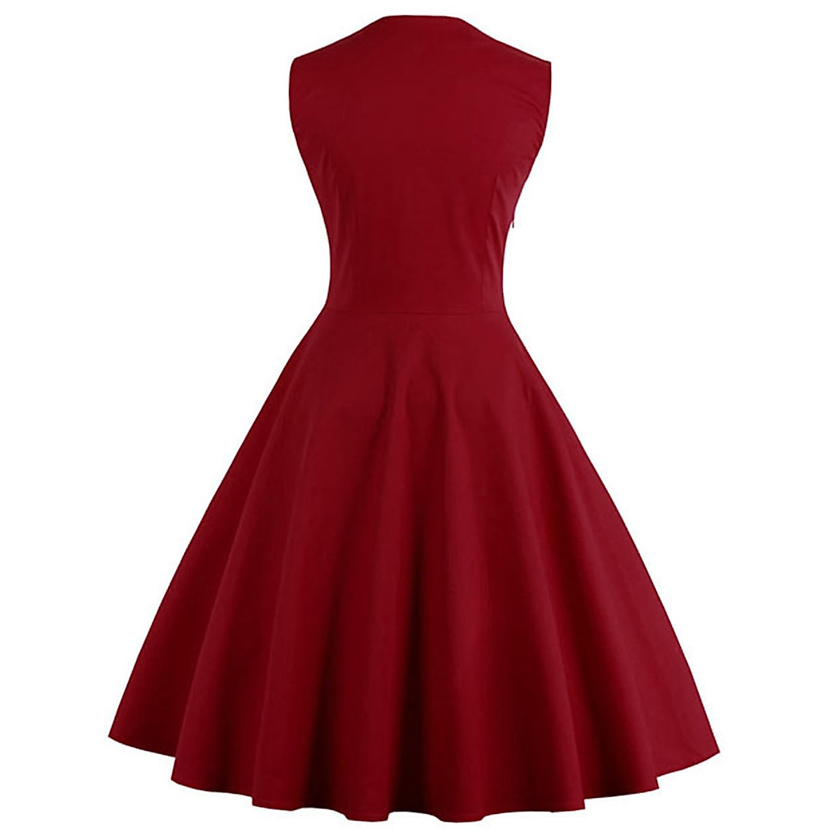 KILLREAL Women's Vintage Polka Dot Print A-Line Pin Up Style Sleeveless Cocktail Party Casual Dress Wine Red Medium