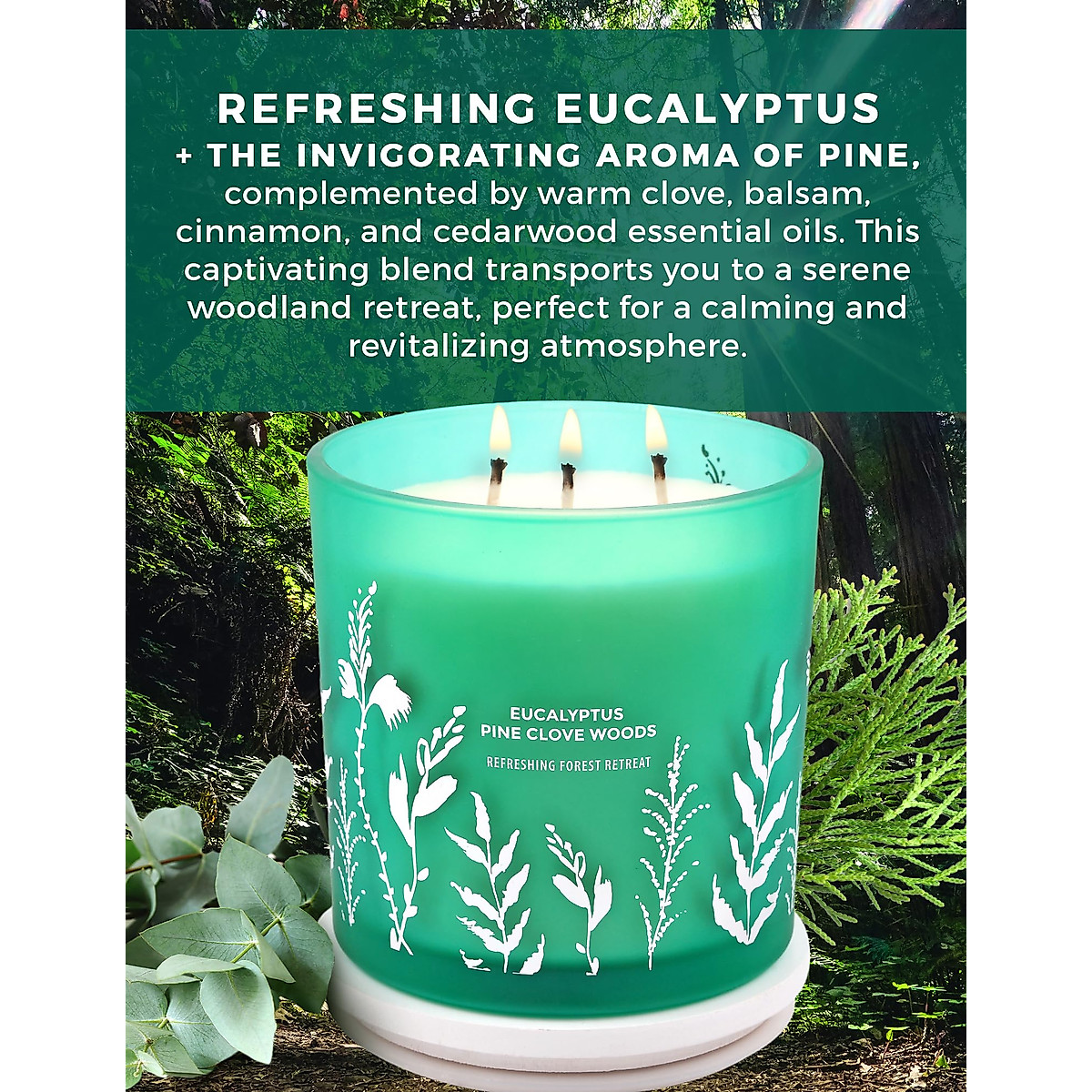 Eucalyptus Pine Clove Balsam Candle 3 Wick - Christmas Tree Scented Candle - Natural Soy Candle for Home Scented 14.5 Oz - Winter Holiday Candle Gift, Aromatherapy Stress Relief Candle for Women & Men