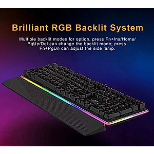 Teerwere Gaming Keyboard Ergonomic Design 108 Key RGB Side Backlit Mechanical Gaming Keyboard with Wrist Pad ABS Keycaps Mechanical Gaming Keyboard (Color : Black, Size : Brown Switch)