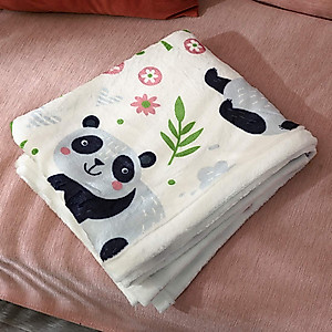 Panda Blanket Pandas Throw for Girls Cute Pandas Gifts Soft Flannel Panda Blankets for Panda Lovers Flowers Panda Stuffed Decor (Natural Panda, 50 x 60 Inch)