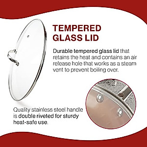 Classic Cuisine Non-Stick Fry Pan with Glass Lid, 12", Induction Bottom, Dishwasher Safe, Ceramic Finish, Copper Color