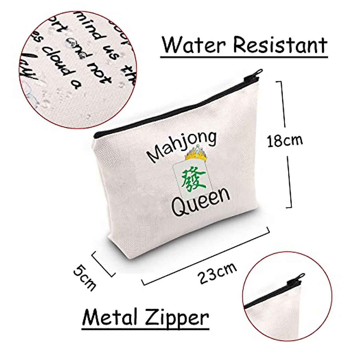 JXGZSO Mahjong Queen Makeup Bag Game Tiles Travel Storage Mahjong Board Game Zipper Purse Gift for Mahjong Lover