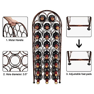 PAG 23 Bottles Arched Freestanding Floor Metal Wine Rack Wine Bottle Holders Stands, Antique Brown
