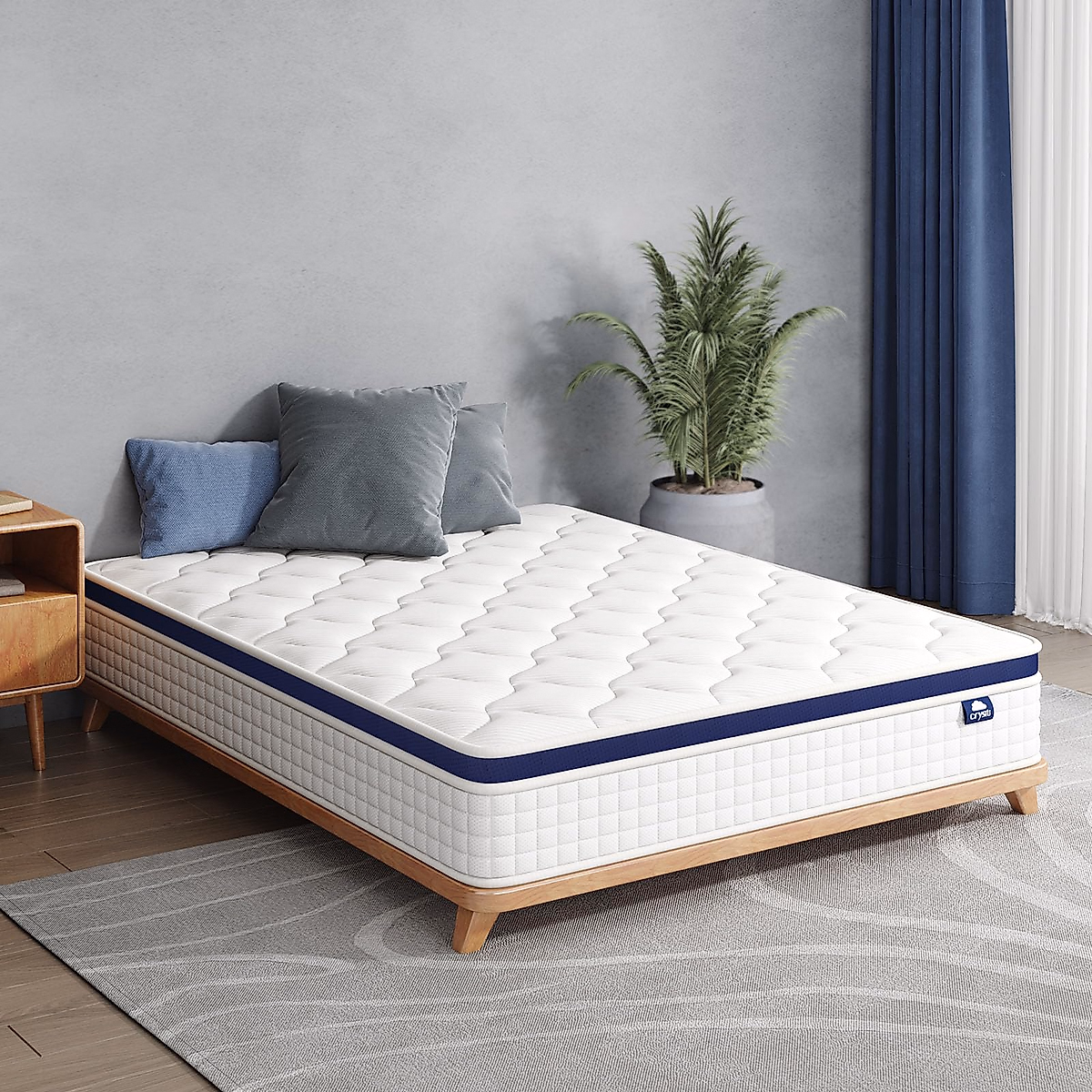 Crystli Queen Size Mattress 12 Inch Bed in A Box Hybrid Mattress with Zero Pressure Foam, Innerspring Mattress for Pressure Relief, Motion Isolation, Medium Firm, CertiPUR-US Certified