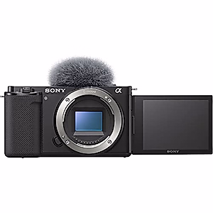 Sony ZV-E10 Mirrorless Camera (Body Only, Black) (ILCZV-E10/B) + 64GB Card + Corel Photo Software + Bag + 2 x NPF-W50 Battery + External Charger + Card Reader + LED Light + HDMI Cable + More (Renewed)