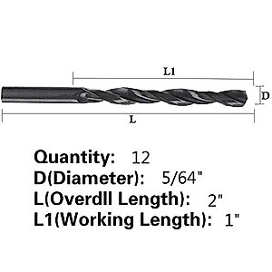 12PCS,5/64",Black Oxide, Twist Drill Bits
