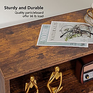 WEENFON Floor Storage Cabinet with 2 Adjustable Drawers & 2 Barn Doors, Standing Cupboard with 2 Shelf, for Living Room, Home Office, Kitchen, Rustic Brown