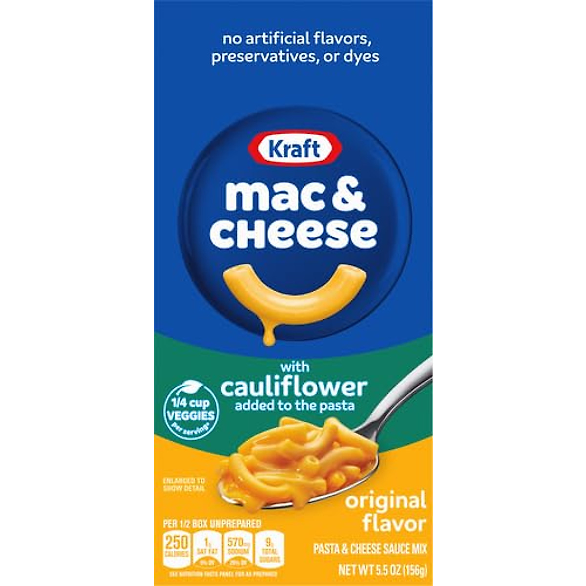 Kraft Original Macaroni & Cheese Dinner with Cauliflower Added to the Pasta (5.5 oz Box)