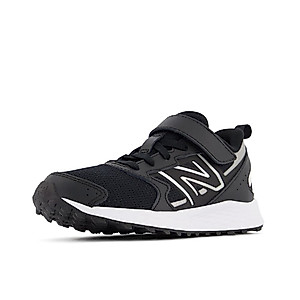 New Balance Fresh Foam 650 V1 Hook & Loop Running Shoe, Black/Metallic Silver/White, 4 Wide US Unisex Big_Kid