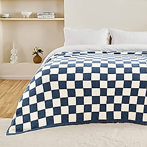 CozeCube Checkered Blanket,Ultra Soft Cozy Blue Checkered Throw Blanket Fuzzy Fleece Blanket, Warm Fluffy Microfiber Knitted Checkerboard Throw Blanket for Couch Bed Sofa Chic Home Decor,50x60 Inches