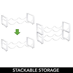 mDesign Metal Free-Standing Stackable 3 Bottle Modular Storage Organizer Rack for Kitchen Countertop, Table Top, Pantry, Fridge Shelf - Holder for Wine, Beer, Pop/Soda, Water - 2 Pack - Matte White