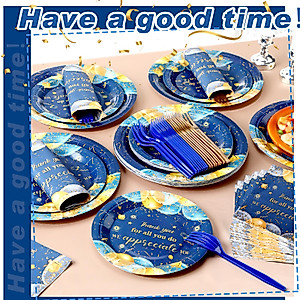 Tiangrid 96 Pcs Pastor Appreciation Decoration Thank You Customer Service Week Party Supplies We Appreciate You Disposable Plates and Napkins Set for Christmas Retirement Employee Appreciation Party