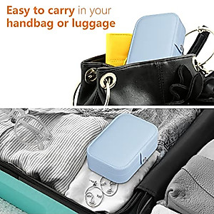 INSFIT Jewelry Box, Pu Leather Travel Jewelry Storage Case Mini Jewelry case Double Layer Small Jewelry Box for Women Girls Gift/Blue
