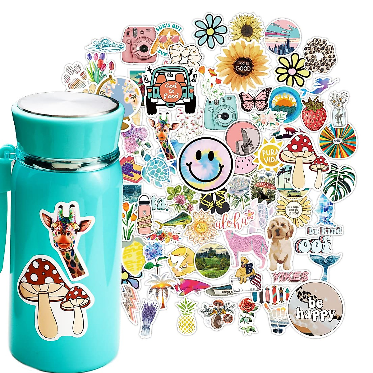 Tang Cai 100pcs Teens Kids Vsco Aesthetic Stickers, Cute Waterproof Vinyl Sticker for Hydroflask,Water Bottle,Car,Guitar,Skateboard