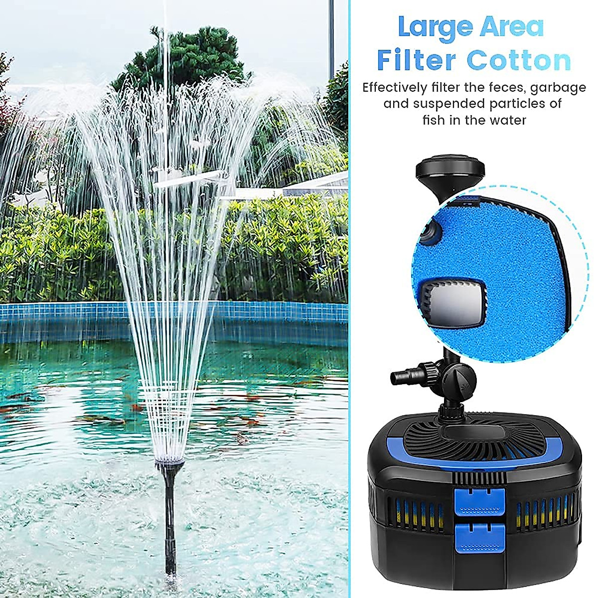 ANBULL 1370GPH Pond Filter Pump, 110V/57W Fountain Submersible Water Pump, High Efficiency Filter Water Pump for Clearing Pond Garden Waterfall Fish Tank