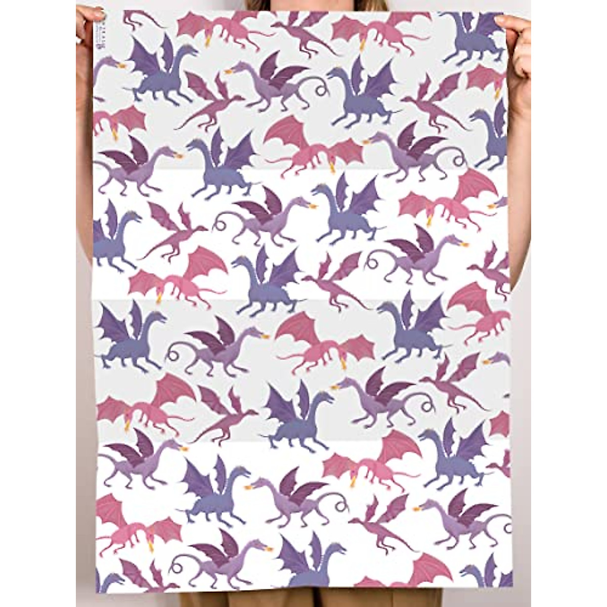 CENTRAL 23 Dragon Wrapping Paper - Boy Birthday Wrapping Paper - 6 Sheets White Gift Wrap Paper - Baby Shower Wrapping Paper Boy - Comes With Fun Stickers - Recyclable