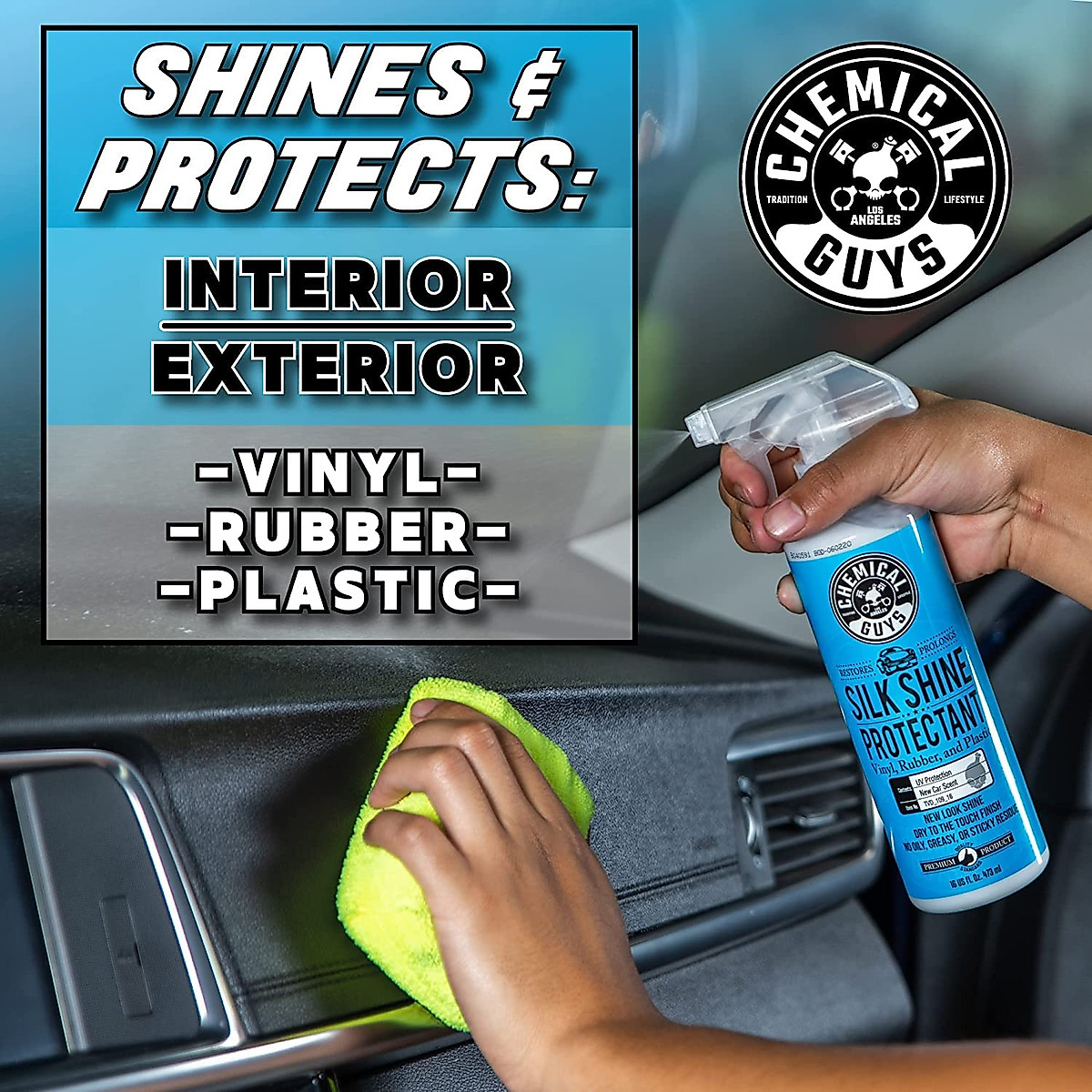 Chemical Guys TVD_109_16 Silk Shine Spray-able Dry-To-The-Touch Dressing and Protectant for Tires, Trim, Vinyl, Plastic and More, Safe for Cars, Trucks, Motorcycles, RVs & More, 16 fl oz