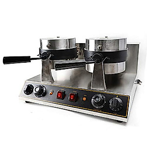 GUANG Commercial Waffle Maker, 2600W Double Head Stainless Steel Waffle Rotating Maker Machine Non-stick Round Waffle Cake Baker Pan