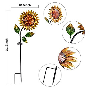 Flower Garden Stakes Decor, Garden Metal Sunflower Stake, Sunflower Garden Decorative Lighting Solar Led Outdoor Lights, for Garden, Courtyard, Patio, Front Yard, Backyard…