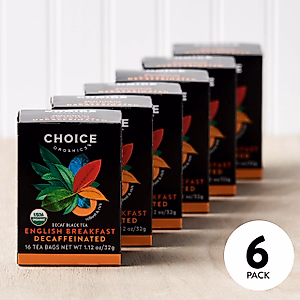 Choice Organics - Organic Decaffeinated English Breakfast Tea (6 Pack) - Fair Trade - Compostable - 96 Organic Black Tea Bags