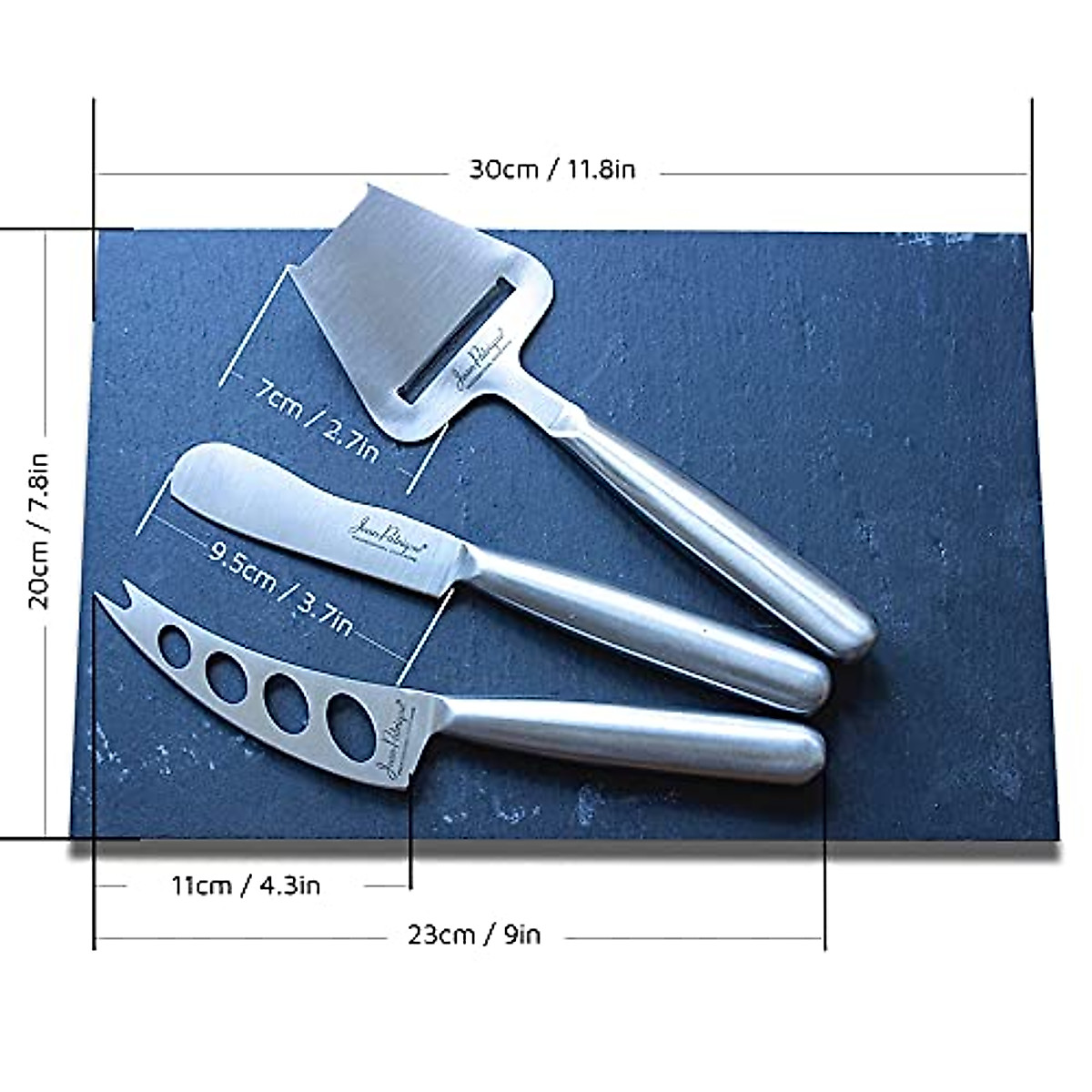 Jean-Patrique Tuscany Slate Cheese Board and Cheese Knife Set - Hand-Crafted Slate Board and 3 Traditional Cheese Knives - Perfect for Charcuterie & Entertaining