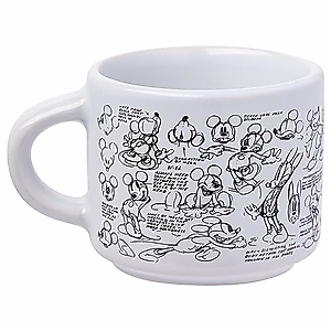 Silver Buffalo Disney Mickey Mouse Vintage Sketches Art 4pc Stackable Ceramic Espresso Small Cup Set, 3 Ounces