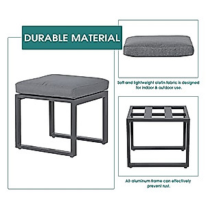 Soleil Jardin Outdoor Ottomans for Patio Set of 2, Assembled Aluminum Outdoor Footstool with Grey Cushions, Small Seat Furniture for Garden Yard Deck Poolside, Dark-Grey Frame